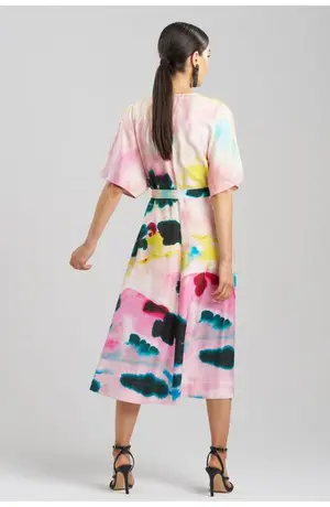 Natori Akiko Printed Cotton Silk Twill Kimono Wrap