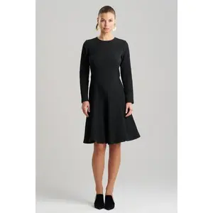 Natori Textured Cotton Jacquard Fluted Hem Midi Dress - Black