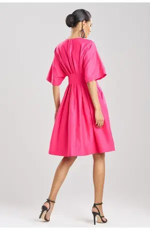 Natori Cotton Silk Slub Pleated Dress