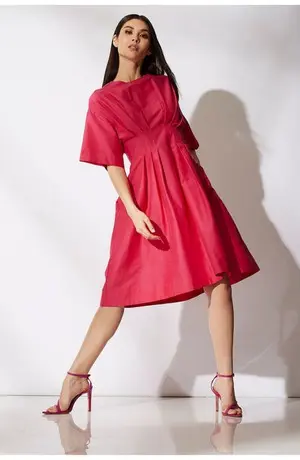 Natori Cotton Silk Slub Pleated Dress