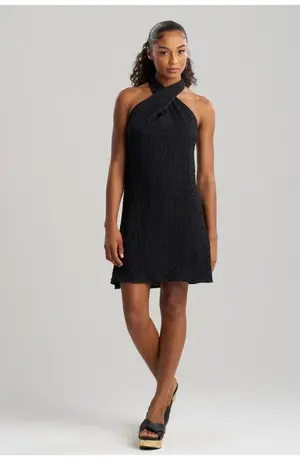 Natori Waves Mini Cover-up Halter Dress - Black