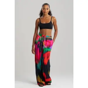 Natori Floral Mirage Printed Rayon Pants With Tassel
