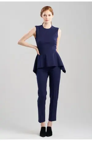 Natori Knit Peplum Top - Midnight Navy