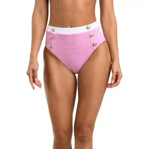 L'Agence Vanessa Colorblock High Waist Bikini Bottoms - Blush