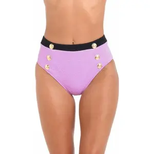 L'Agence Vanessa Colorblock High Waist Bikini Bottoms - Light Violet