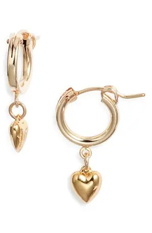 NASHELLE Puffy Heart Drop Huggie Hoop Earrings - Gold Fill