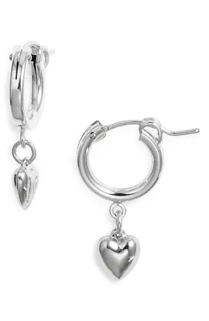 NASHELLE Puffy Heart Drop Huggie Hoop Earrings - Sterling Silver