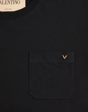 Valentino Garavani Cotton T-shirt With Vgold - Black