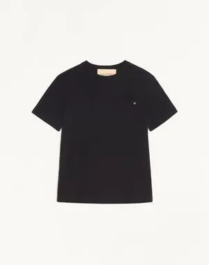 Valentino Garavani Cotton T-shirt With Vgold - Black