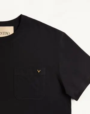 Valentino Garavani Cotton T-shirt With Vgold - Black