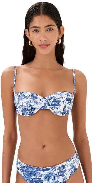 Staud Jo Balconette Bikini Top - Blue Toile
