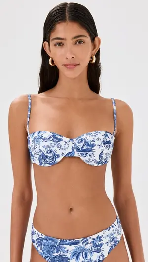 Staud Jo Balconette Bikini Top - Blue Toile