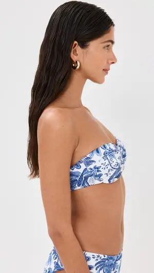 Staud Jo Balconette Bikini Top - Blue Toile