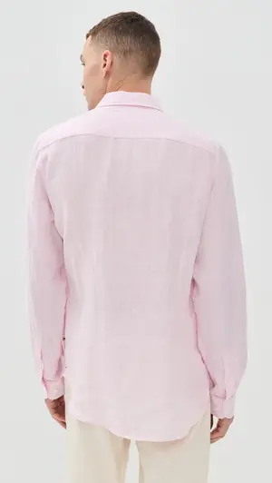 Orlebar Brown Giles Linen Button Down Shirt - Pale Pink/white