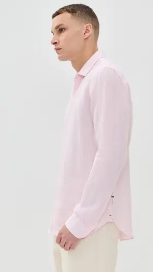 Orlebar Brown Giles Linen Button Down Shirt - Pale Pink/white
