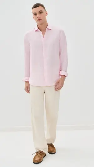 Orlebar Brown Giles Linen Button Down Shirt - Pale Pink/white
