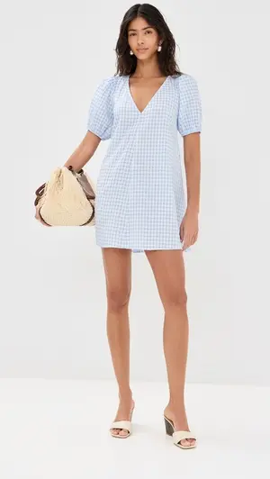 staud marsh mini dress Staud Marsh Mini Dress In Dark Chocolate Gingham - 50% Off