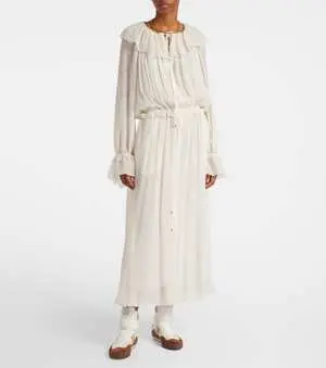 Chloé Ruffled Silk-blend Crêpe Maxi Dress - White