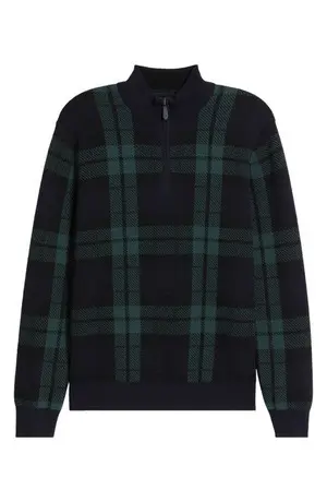 Vineyard Vines Boathouse Plaid Quarter Zip Wool & Cotton Sweater