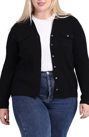 Minnie Rose Rib Cashmere Cardigan - Black