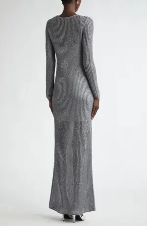 St. John Sequin Mesh Knit Gown - Silver