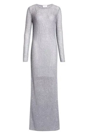 St. John Sequin Mesh Knit Gown - Silver