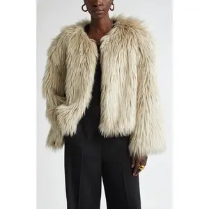 St. John Faux Fur Cropped Jacket - Mastic