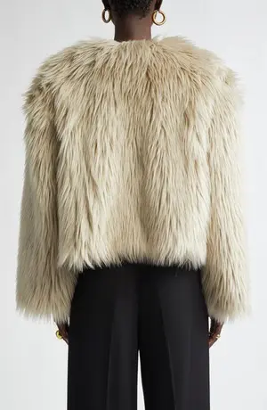St. John Faux Fur Cropped Jacket - Mastic