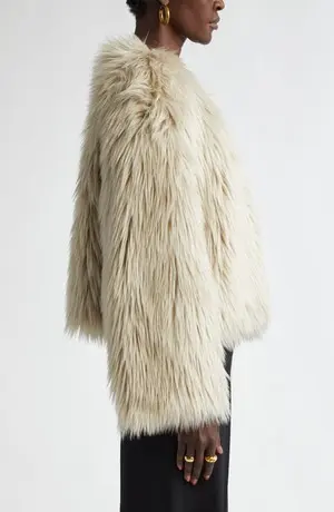 St. John Faux Fur Cropped Jacket - Mastic