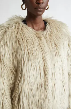 St. John Faux Fur Cropped Jacket - Mastic