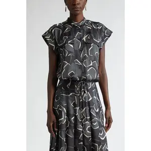 St. John Cubist Floral Cap-sleeve Top