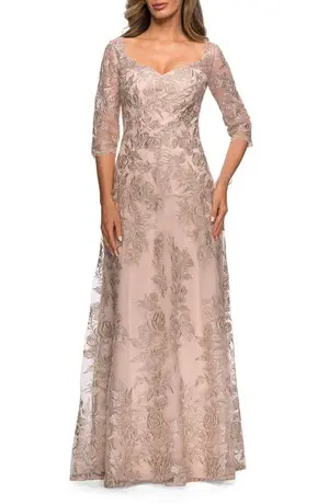 La Femme Lace A-line Gown - Champagne