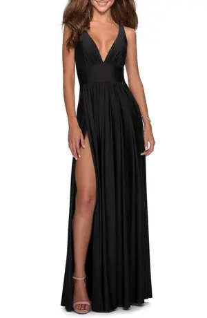 La Femme Empire Waist Gown - Black