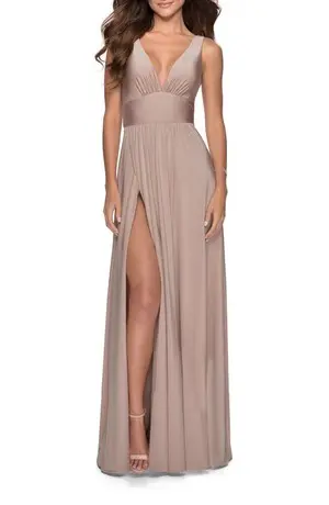 La Femme Empire Waist Gown - Nude