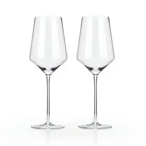VISKI Raye Crystal Angled Bordeaux Glasses Set Of 2 - Clear