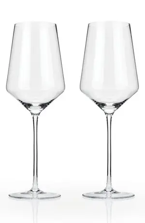 VISKI Raye Crystal Angled Bordeaux Glasses Set Of 2 - Clear