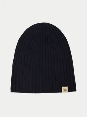 GOBI MONGOLIAN CASHMERE Rib Knit Beanie - Navy Blazer