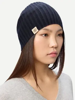 GOBI MONGOLIAN CASHMERE Rib Knit Beanie - Navy Blazer