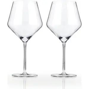 VISKI Raye Crystal Angled Burgundy Glasses Set Of 2 - Clear