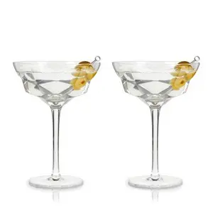 VISKI Seneca Crystal Faceted Martini Glasses Set Of 2