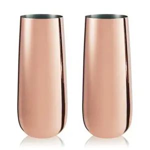 VISKI Summit Stemless Champagne Flutes Set Of 2 - Copper