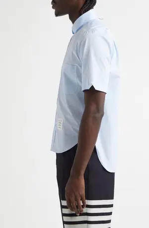 Thom Browne Straight Fit Cotton Poplin Button-up Shirt - Light Blue