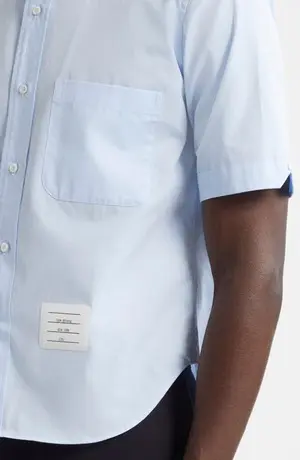 Thom Browne Straight Fit Cotton Poplin Button-up Shirt - Light Blue