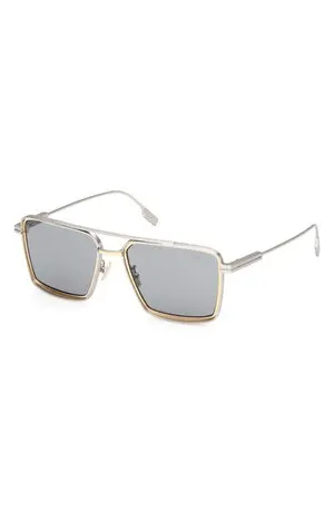 Zegna 56mm Navigator Sunglasses - Palladium/ Deep Gold / Smoke