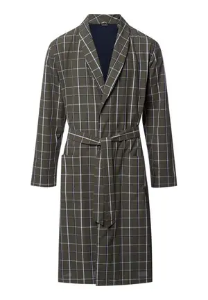 Hanro Night And Day Cotton Shawl Collar Robe - Urban Check