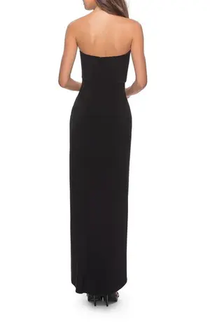 La Femme Long Strapless Jersey Dress - Black