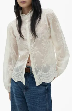 Mango Embroidered Floral Lyocell-blend Shirt