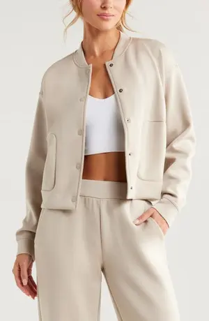 Zella Zella Luxe Snap Front Jacket Tan Oxford