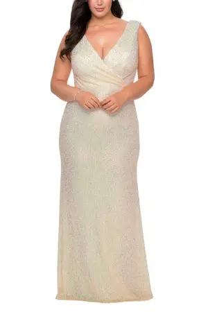 La Femme Long Sequin Gown - Champagne