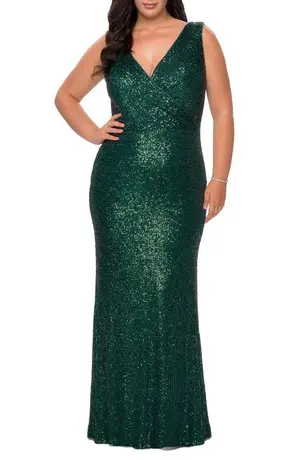 La Femme Long Sequin Gown - Emerald